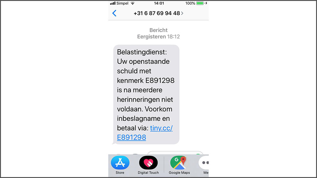 Zo zien de sms'jes eruit waar u niet op moet klikken - MAX Meldpunt
